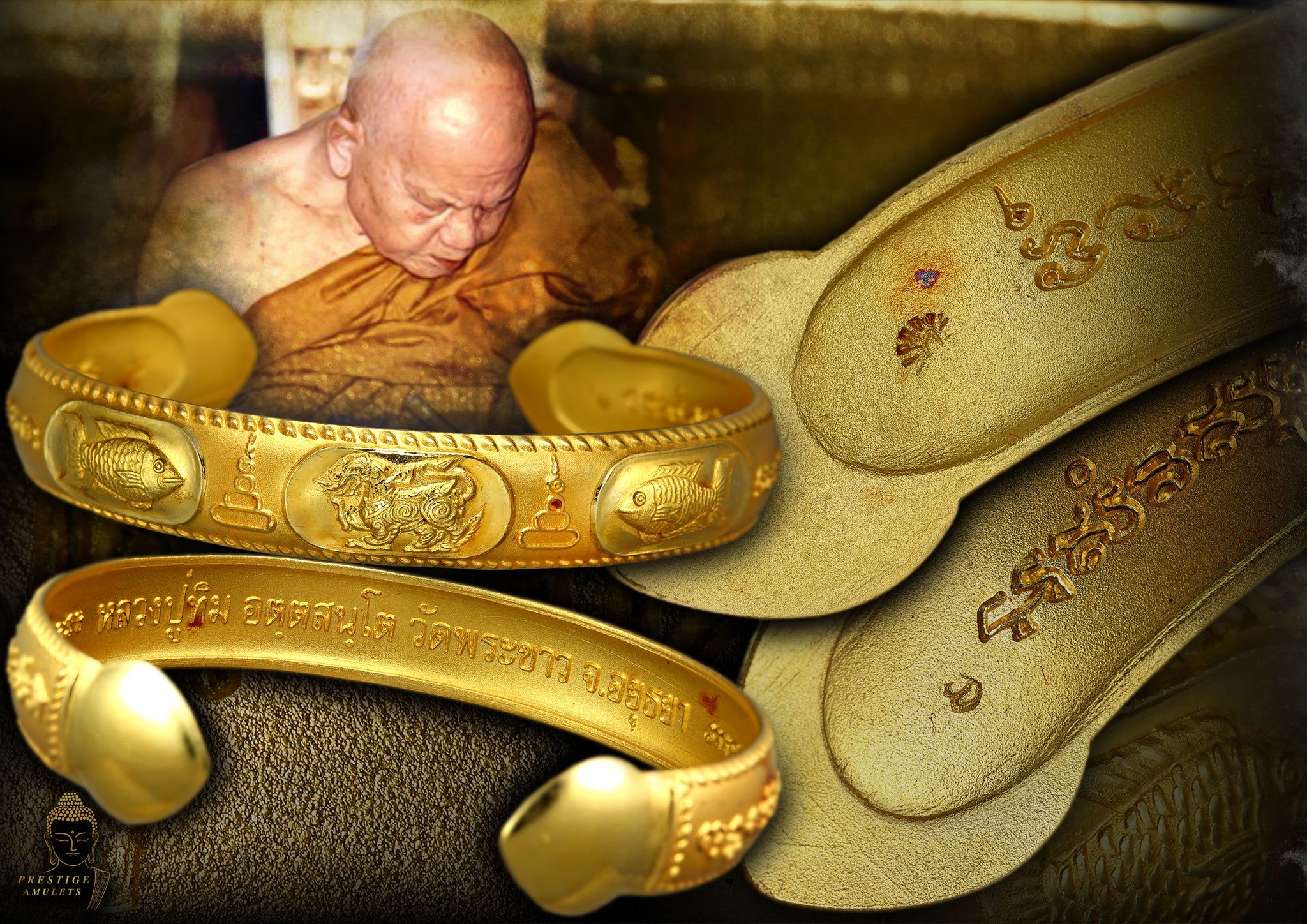 LP Tim Wat Phra Khao BE2547 Pure Gold Bracelet – Prestige Amulets 泰国佛教牌商